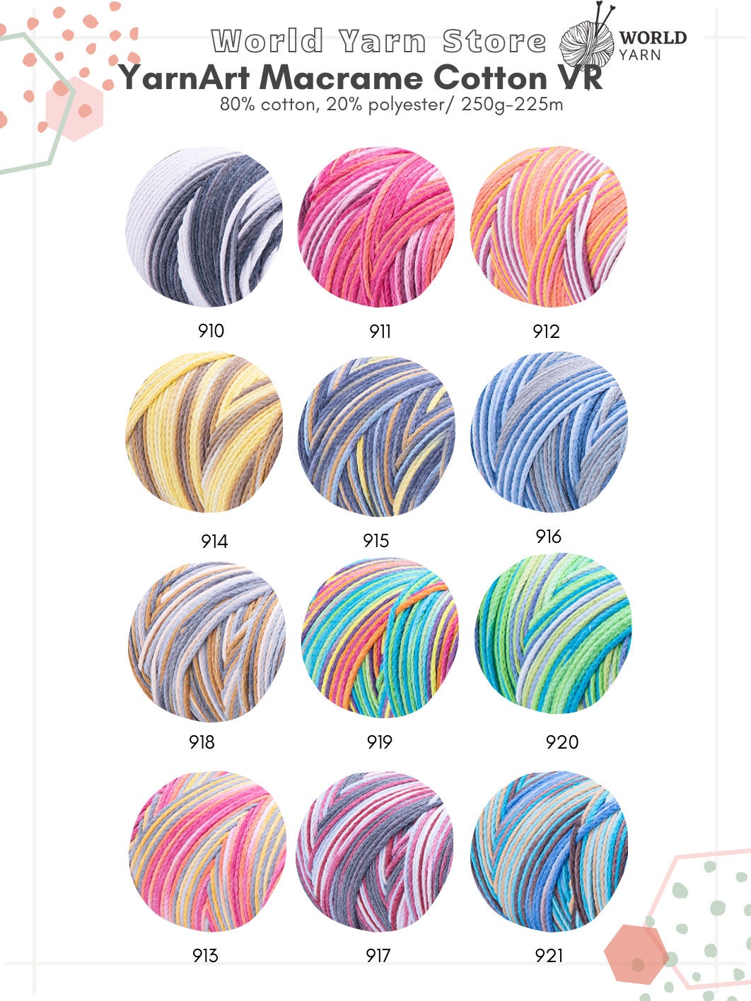 Yarnart Macrame Cotton Colorful Cord, Polyester Rope, Home Decoration ...