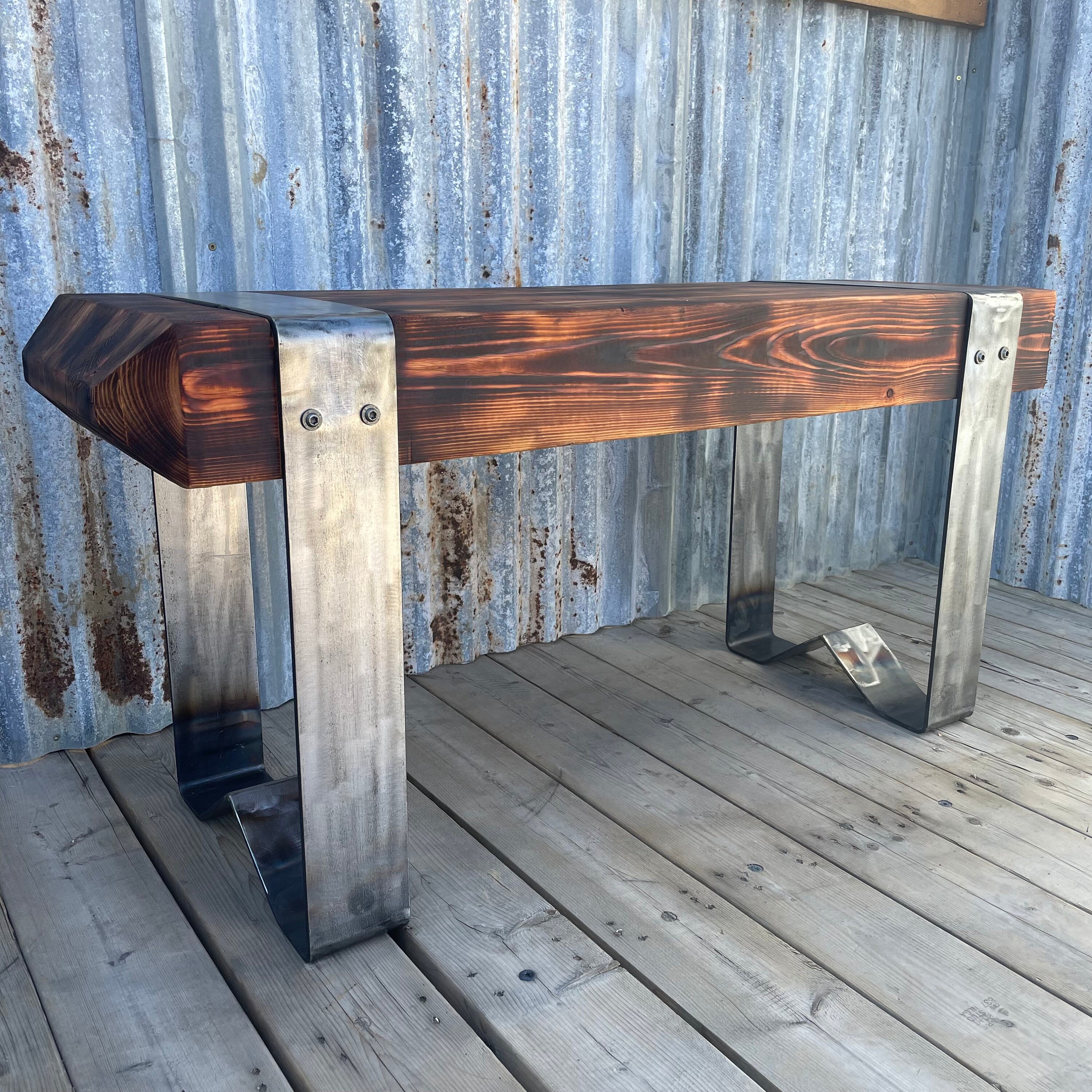 Rustic Bridge Beam Bench W/metal Legs - Etsy