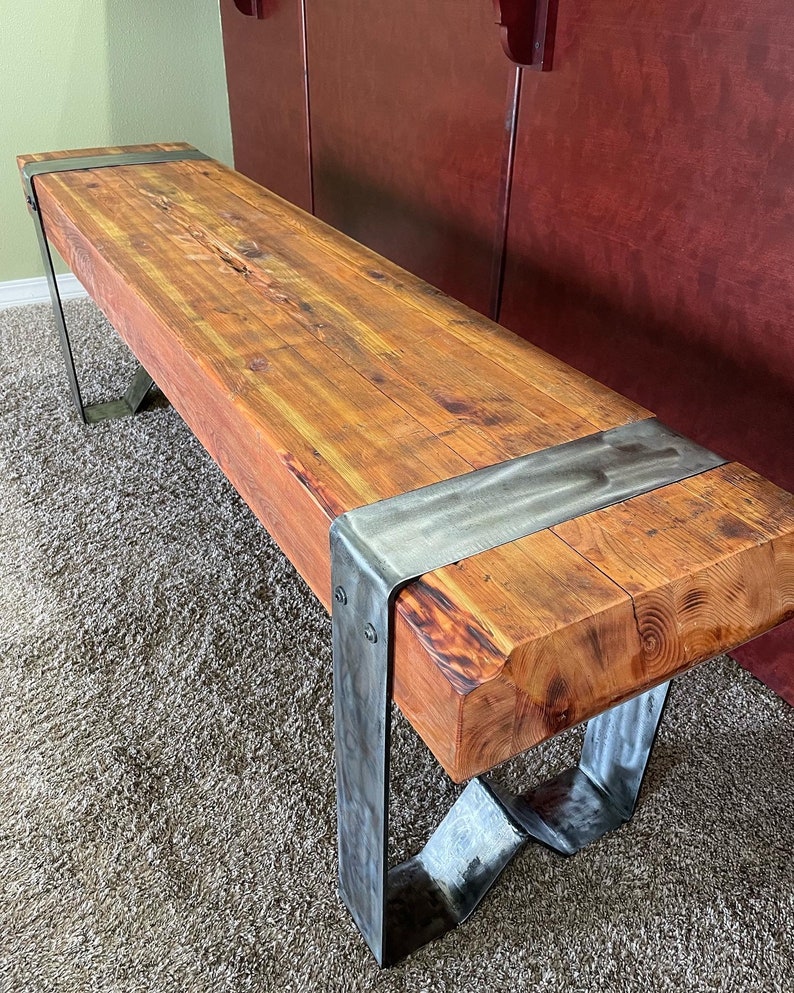 Rustic Bridge Beam Bench W/metal Legs - Etsy