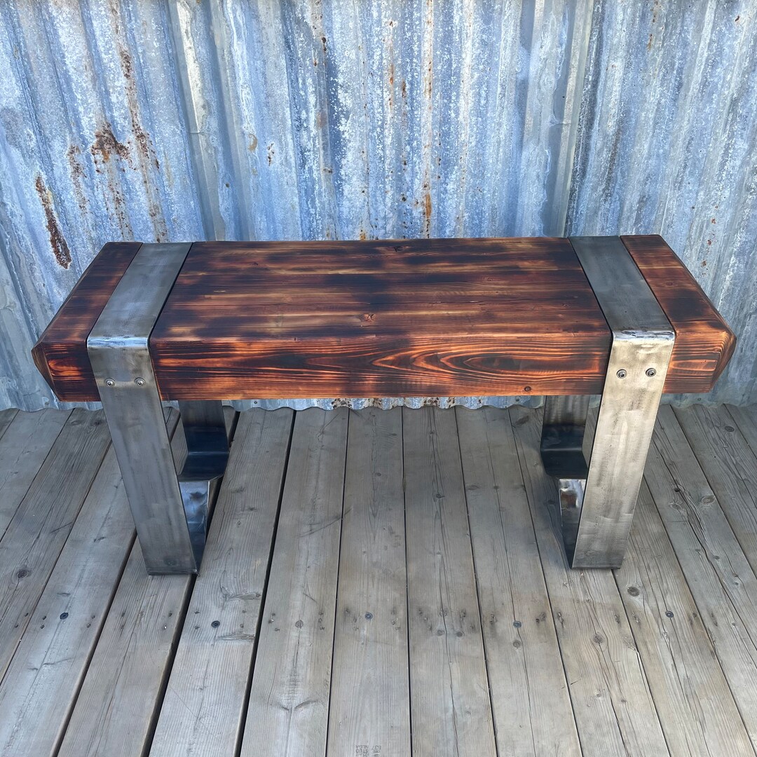 Rustic Bridge Beam Bench W/metal Legs - Etsy