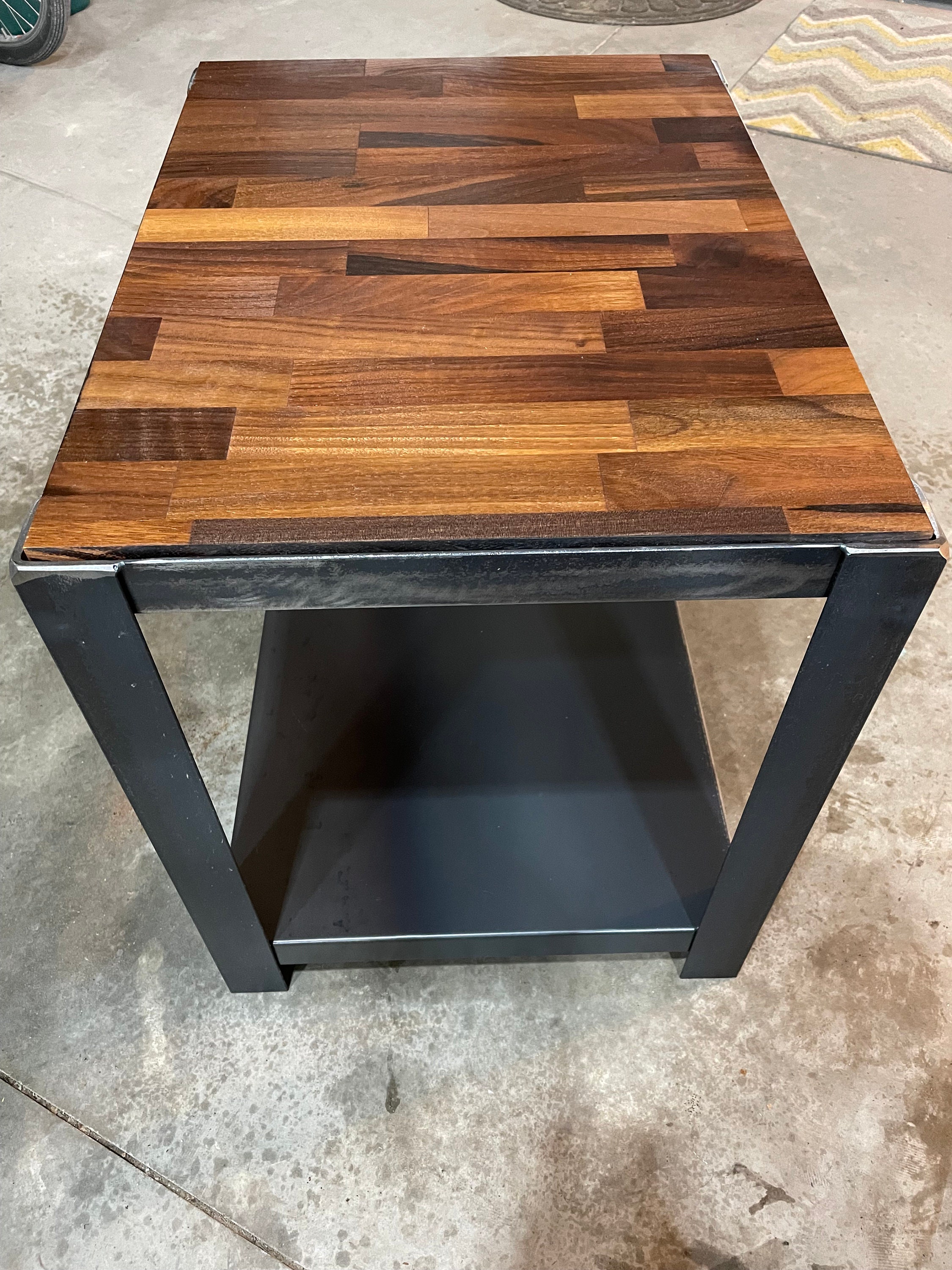 Butcher Block End Table W/metal Base Shelf - Etsy