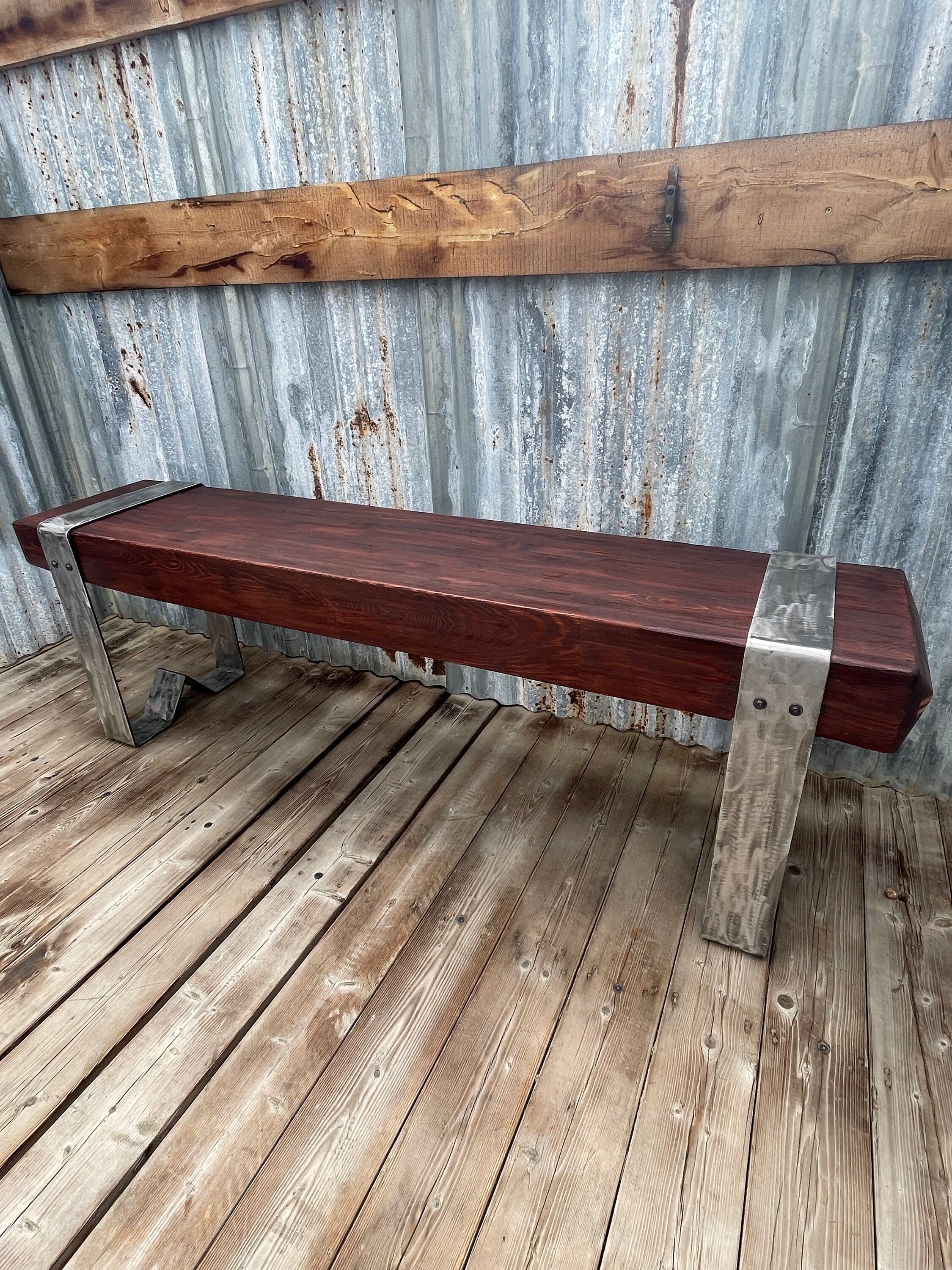Rustic Bridge Beam Bench W/metal Legs - Etsy