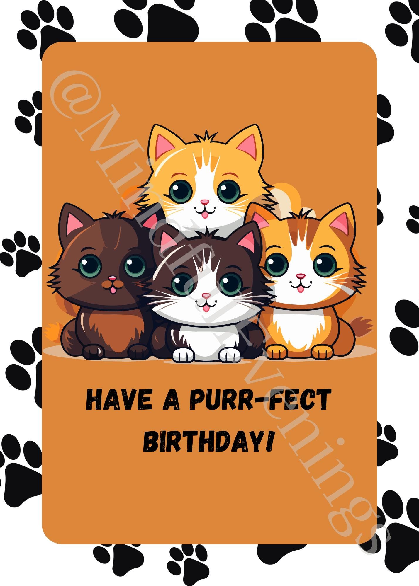 Cats and Dogs Themed Birthday Cards 5x7in Print at Home Digital Product ...