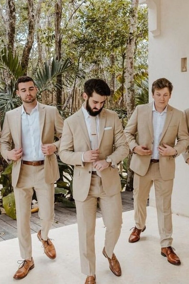 Beige Men Suit, Wedding Suit, Groom Wear and Groomsmen Suit, Summer ...