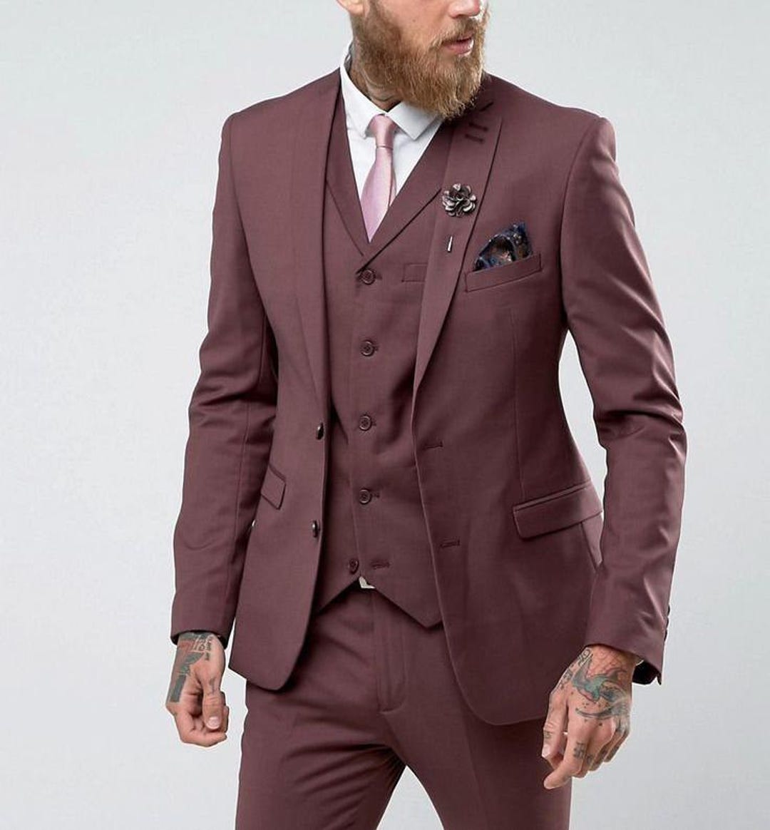 Dusty Rose Men Suit, Groom Wear Suit, Luxury Premium 3 Piece Suit for ...