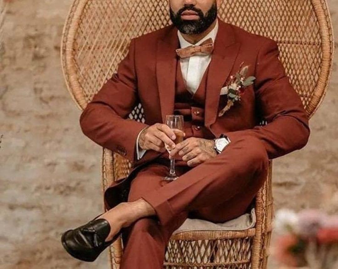 Terracotta Men Suit, FINEST Rust Suit, 3 Piece Suit, Luxury Stylish ...