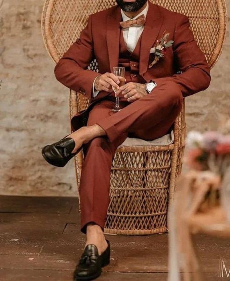 Terracotta Men Suit, FINEST Rust Suit, 3 Piece Suit, Luxury Stylish ...