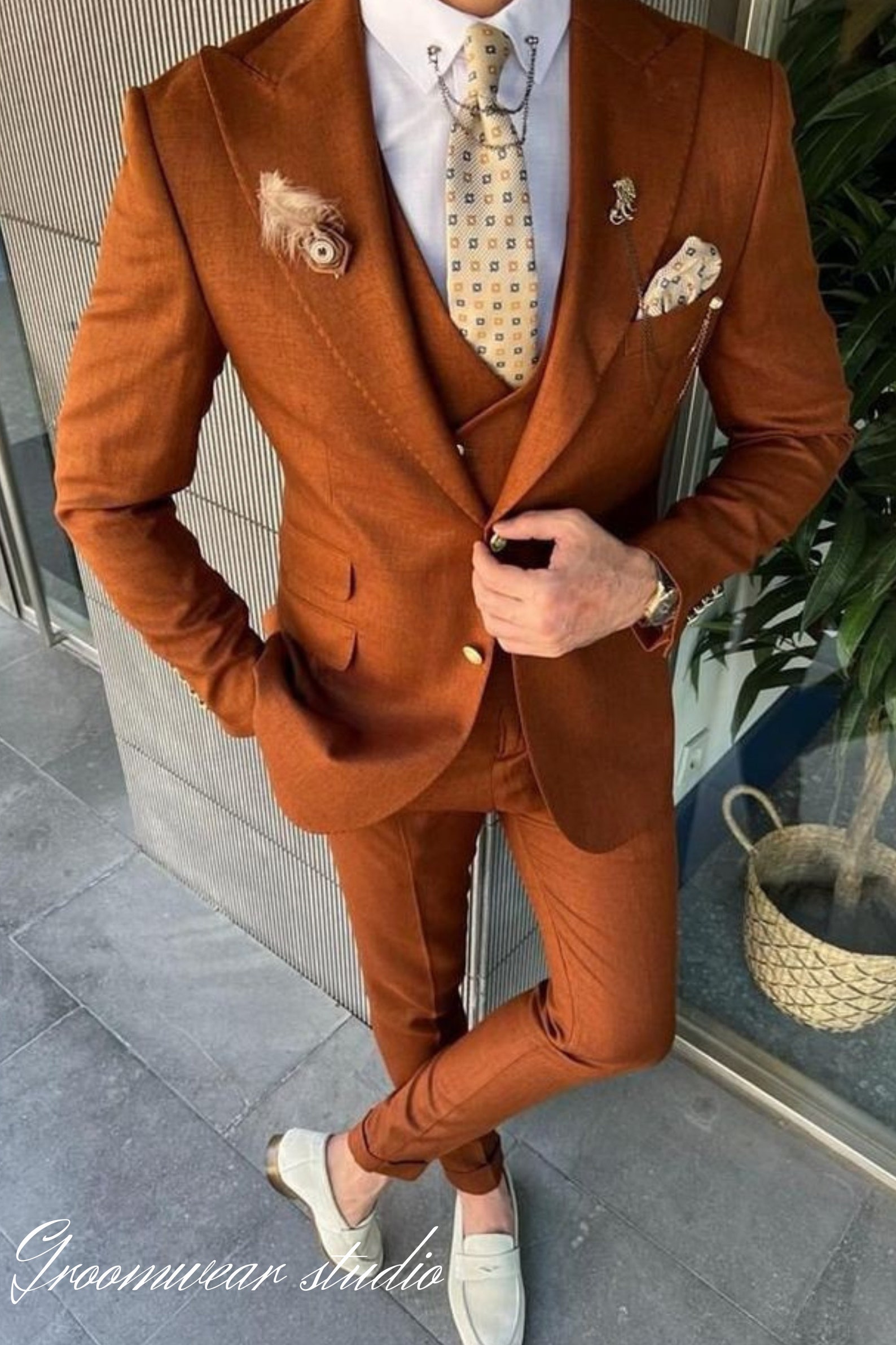 Men Suit, Three Piece Suit, Rust/ Terracotta Suit, Wedding Wear Suit ...