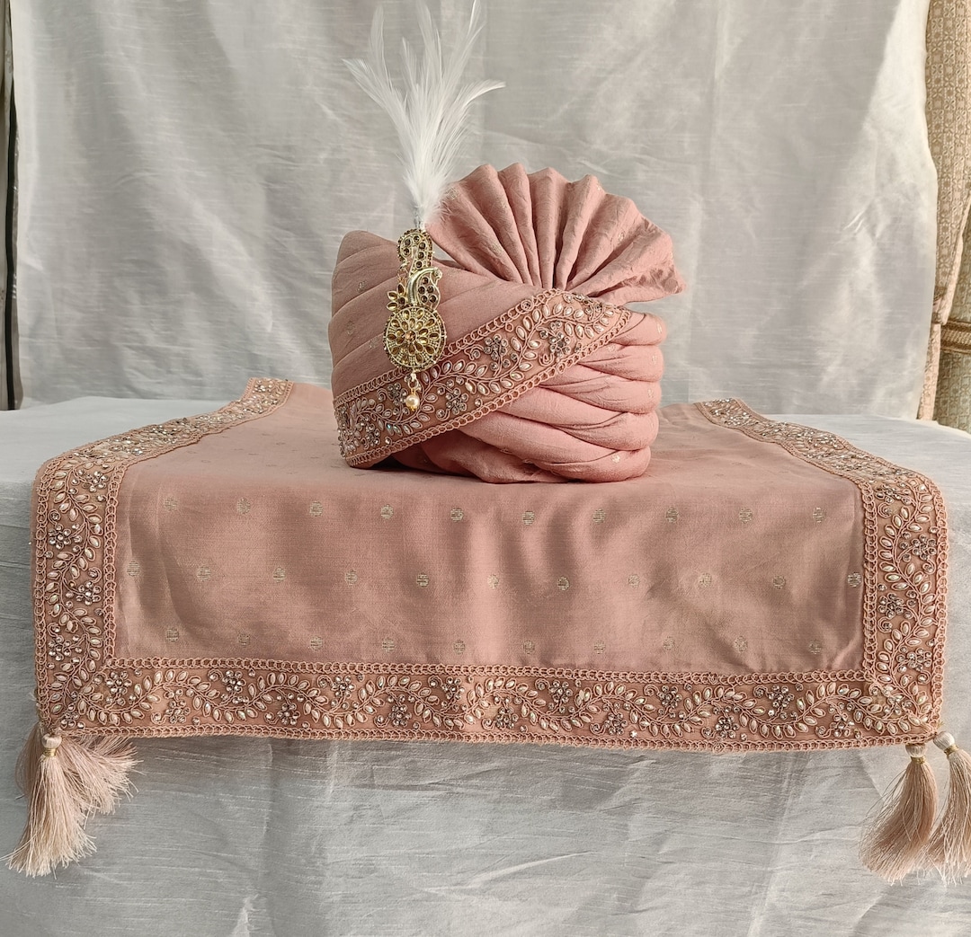Dusty Rose Turban & Shawl for Groom, Turban for Groom, Wedding Safa ...