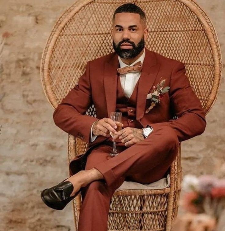 Terracotta Men Suit, FINEST Rust Suit, 3 Piece Suit, Luxury Stylish ...