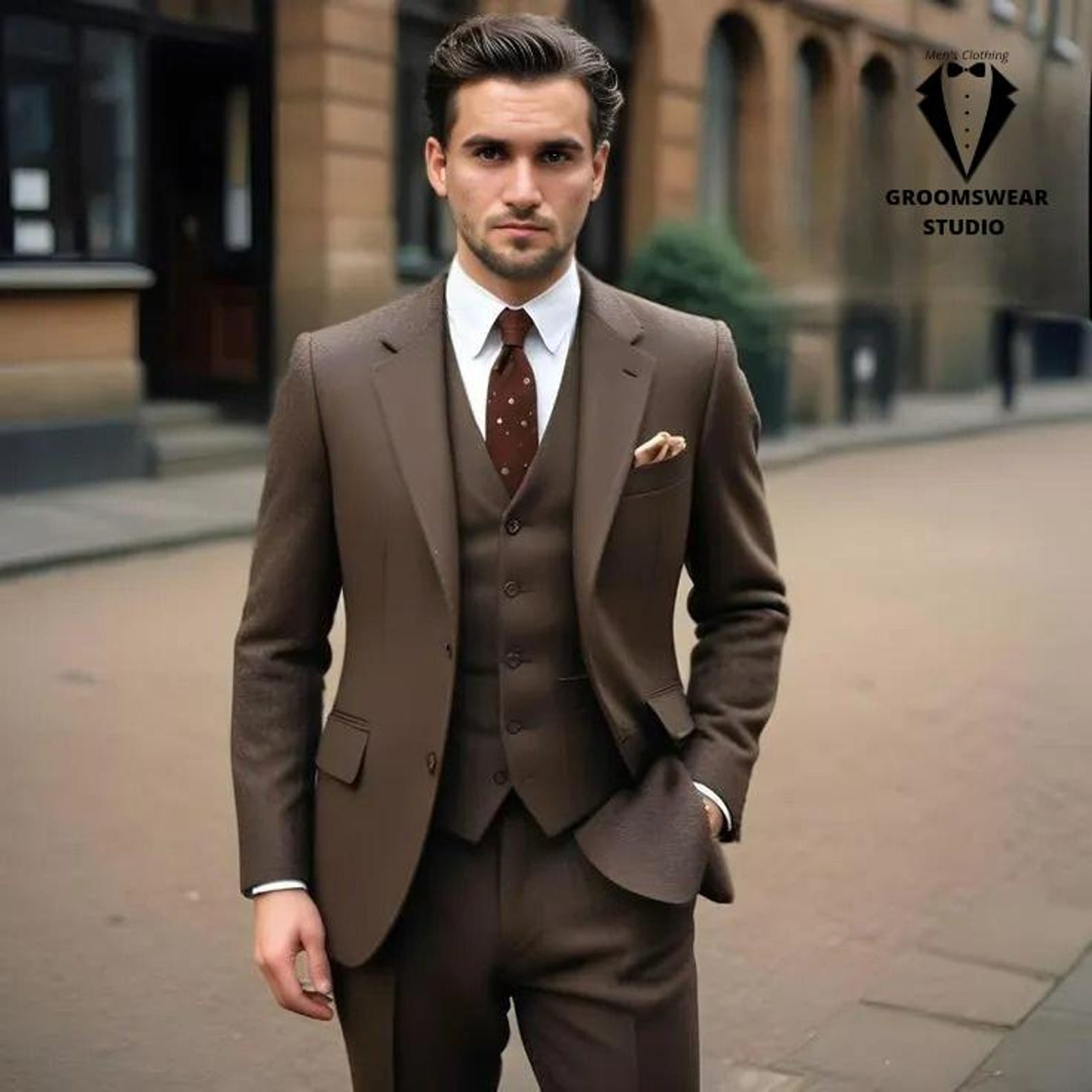 Suit for Men, Brown Three Piece Suit for Men, Groom and Groomsmen Suit ...