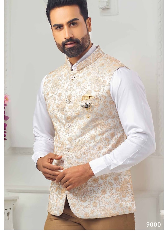 Nehru Mens Jacket Luxury Stylish Look Premium Man Ethnic Wedding Wear Jacket Groom Wear 5 Button Cream Jacket Etsy