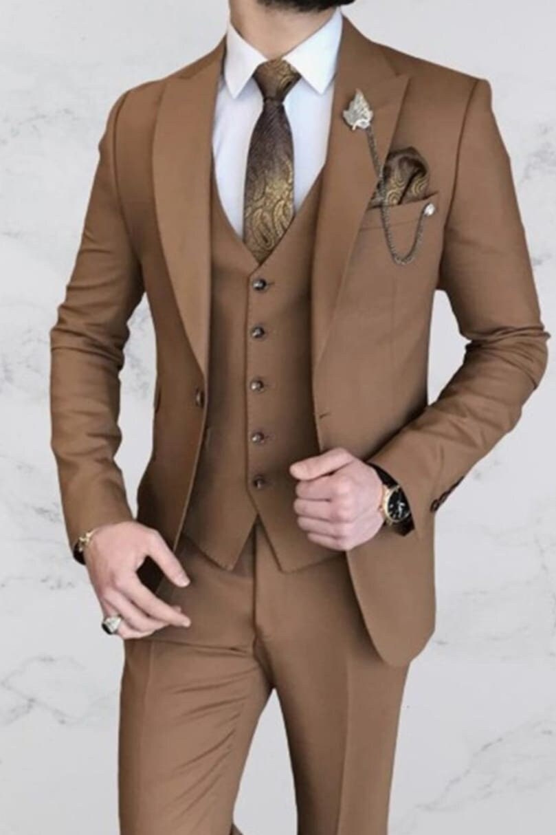Brown Wedding Suit, Suit for Men, Three Piece Suit, Luxury Stylish Suit ...