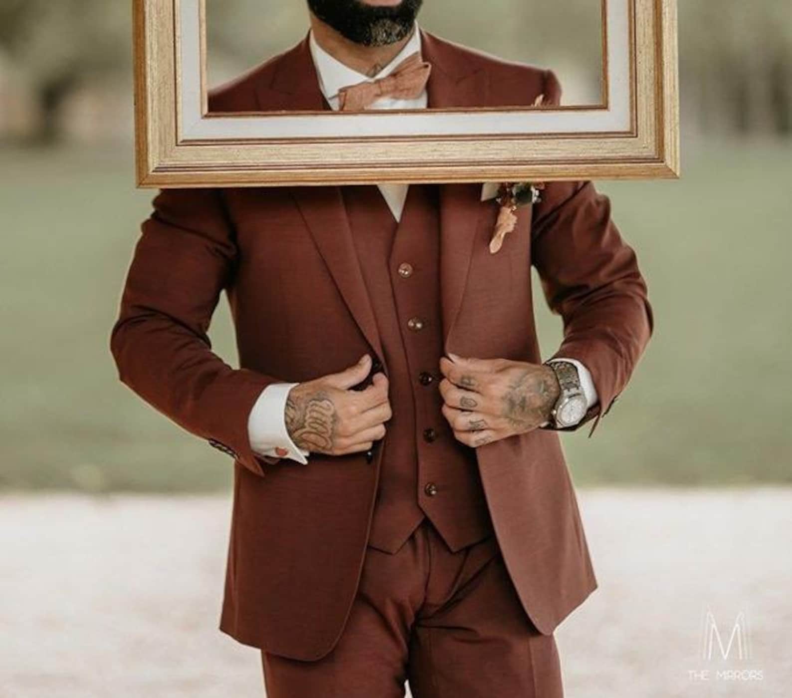 Terracotta Men Suit, FINEST Rust Suit, 3 Piece Suit, Luxury Stylish ...