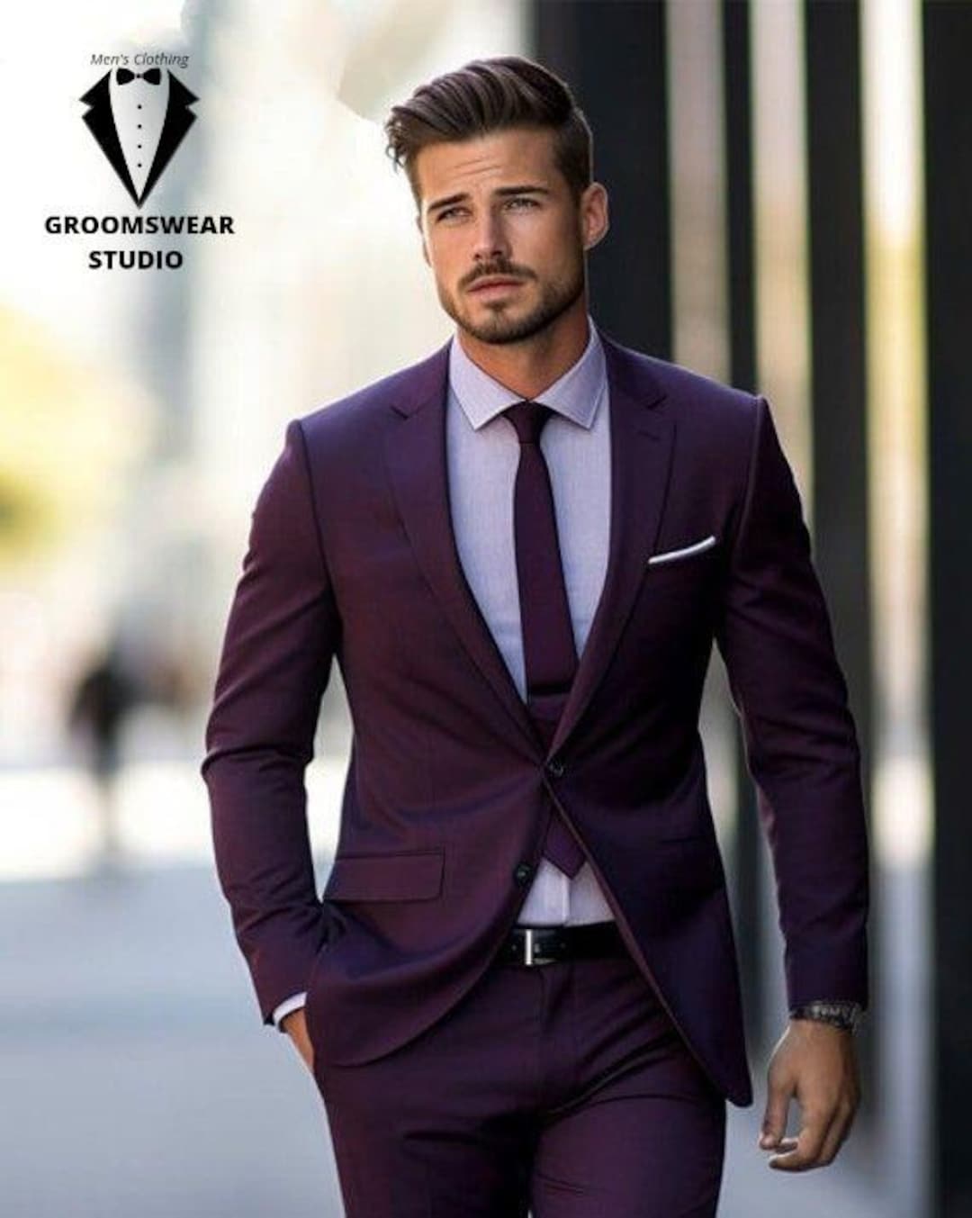 Classic Two Piece Purple Mens Suit for Wedding, Engagement, Prom, Groom ...