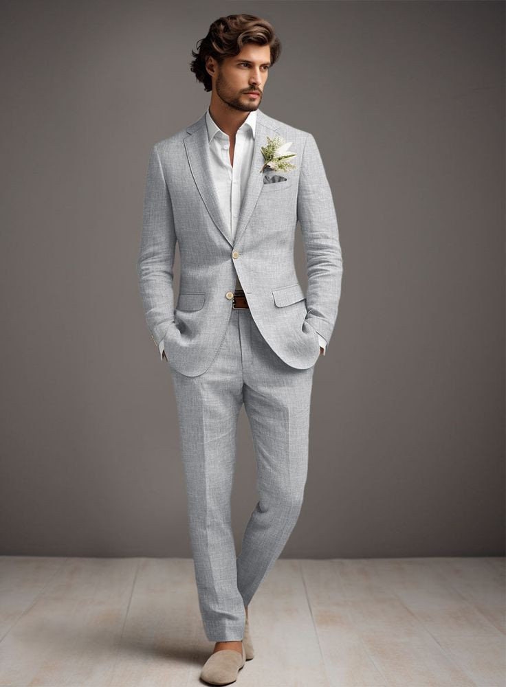 Premium Linen Grey Men Suit, Two Piece Suit, Three Piece Suit, Luxury ...