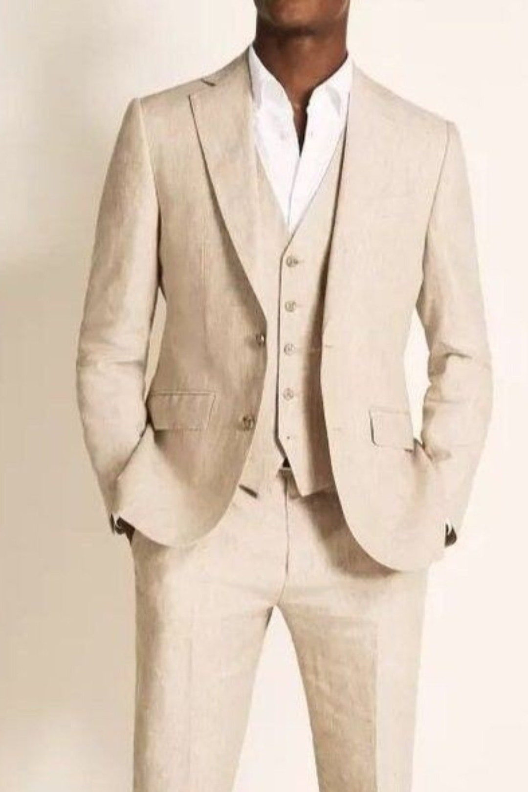 Linen Beige Suit Wedding Wear Three Piece Suit Luxury - Etsy