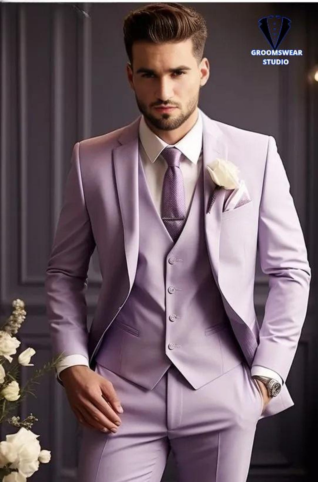 Men's Premium Purple 3 Piece Suit for Wedding, Groom and Groomsmen Suit ...