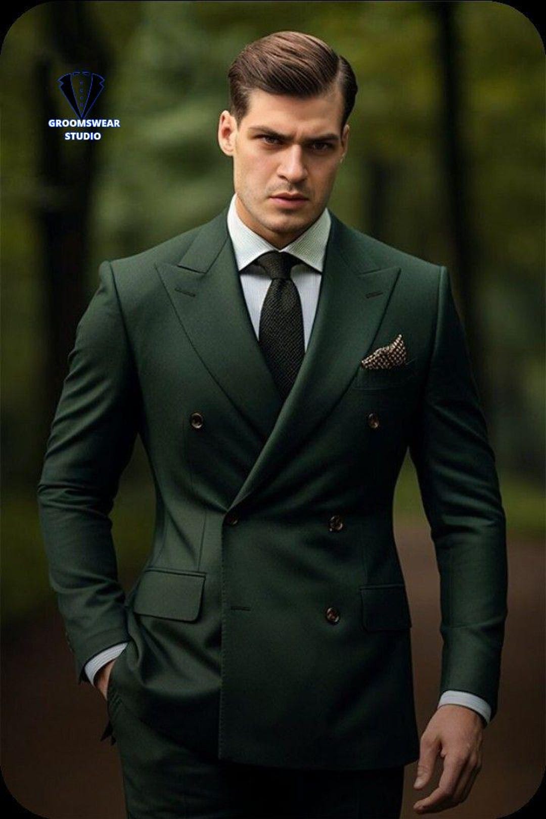 Classic Elegance: Men's Emerald Green Double Breasted Suit for Timeless Style- Tailored Suit ...