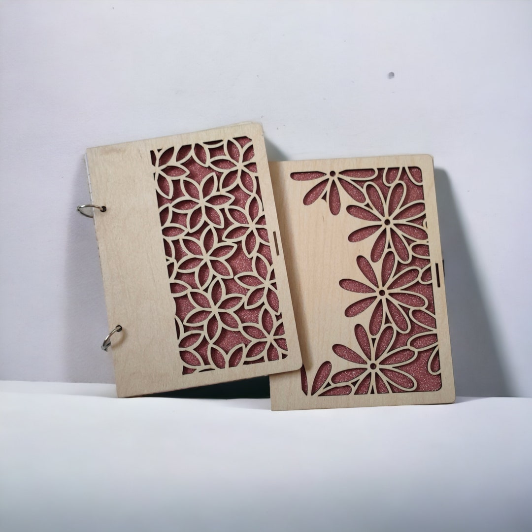 Notebook Wooden Covers Personalized Woman Gift Floral Designs, Laser ...