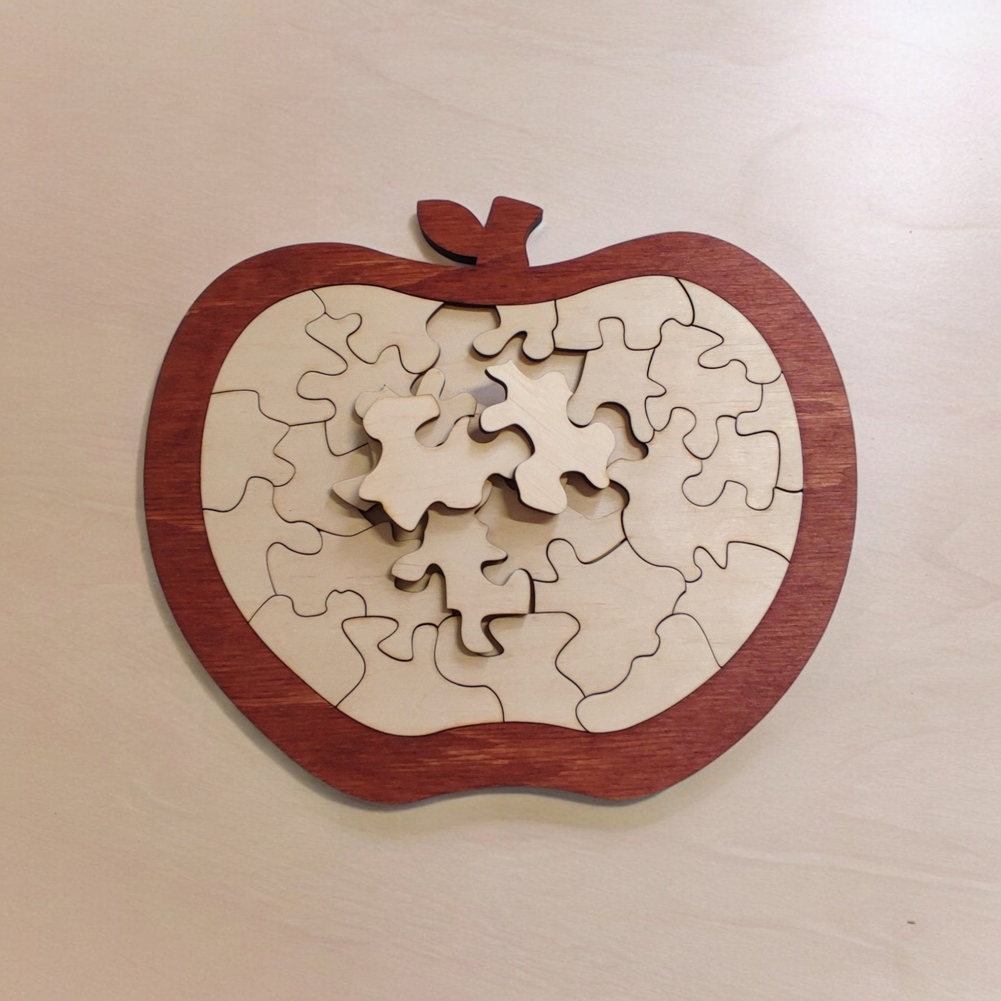 Wooden Apple Puzzle, Hand Painted, Kids Home Activity, Puzzle Lovers ...