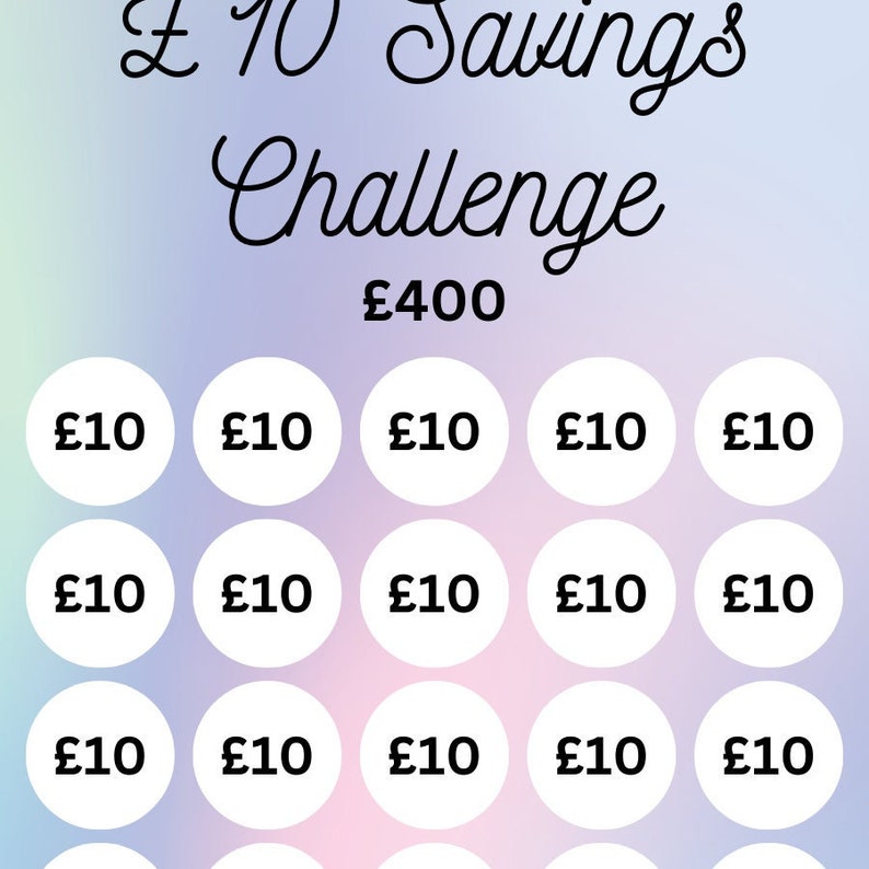 400 Pound in 10's money Saving Challenge Laminated Card/insert Reuse ...