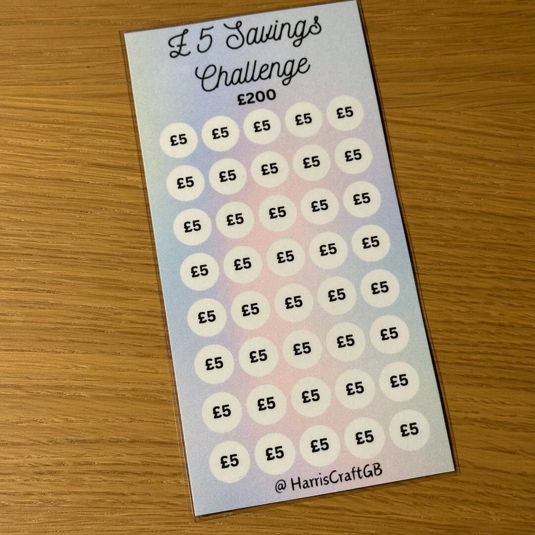 200 Pound in 5's money Saving Challenge Laminated Card/insert Reuse ...