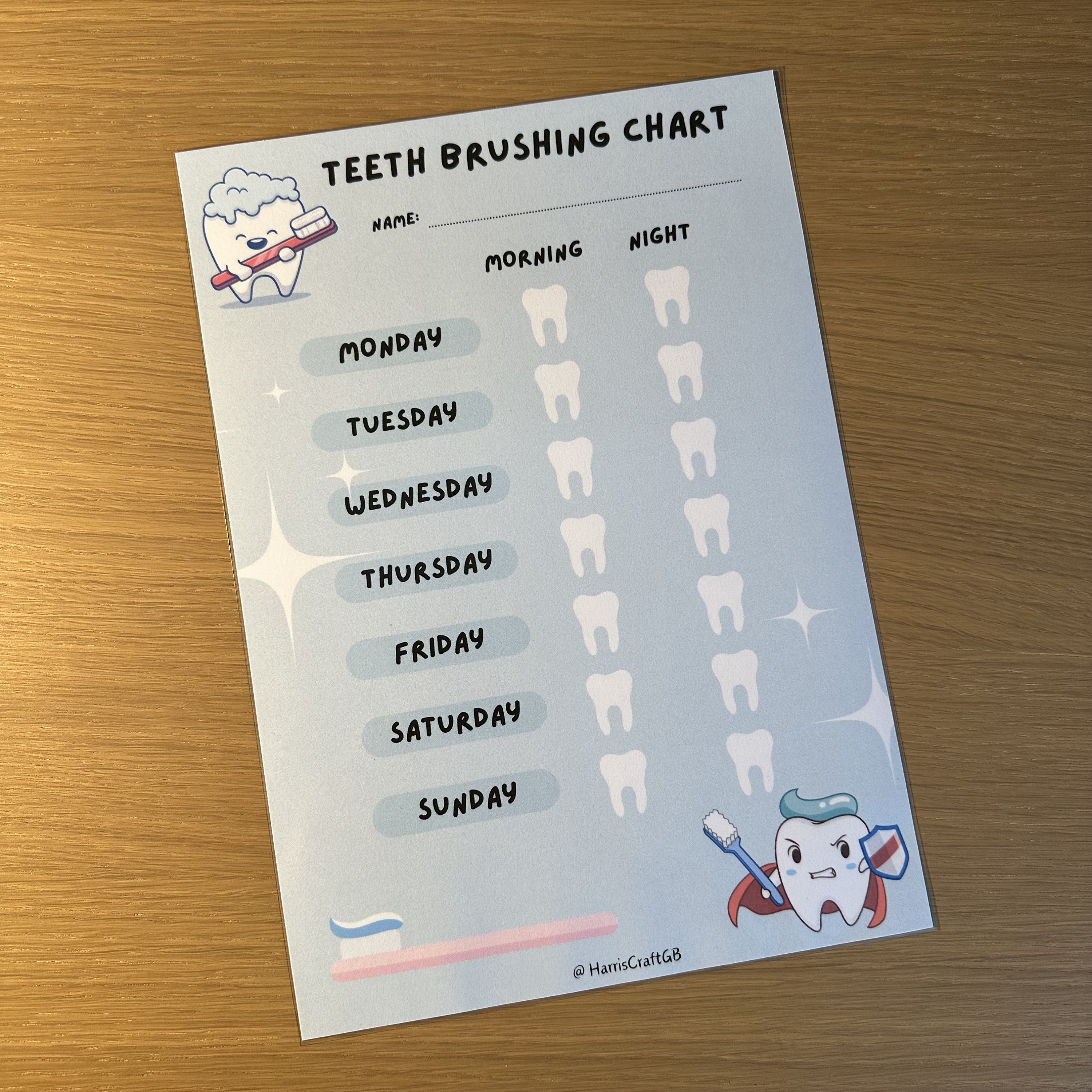 A4 Teeth Brushing Chart for Kids Digital Download Print at Home Kids ...