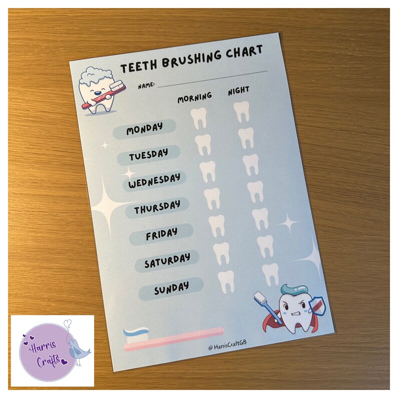 A4 Teeth Brushing Chart for Kids Laminated Kids Daily Weekly Reward ...