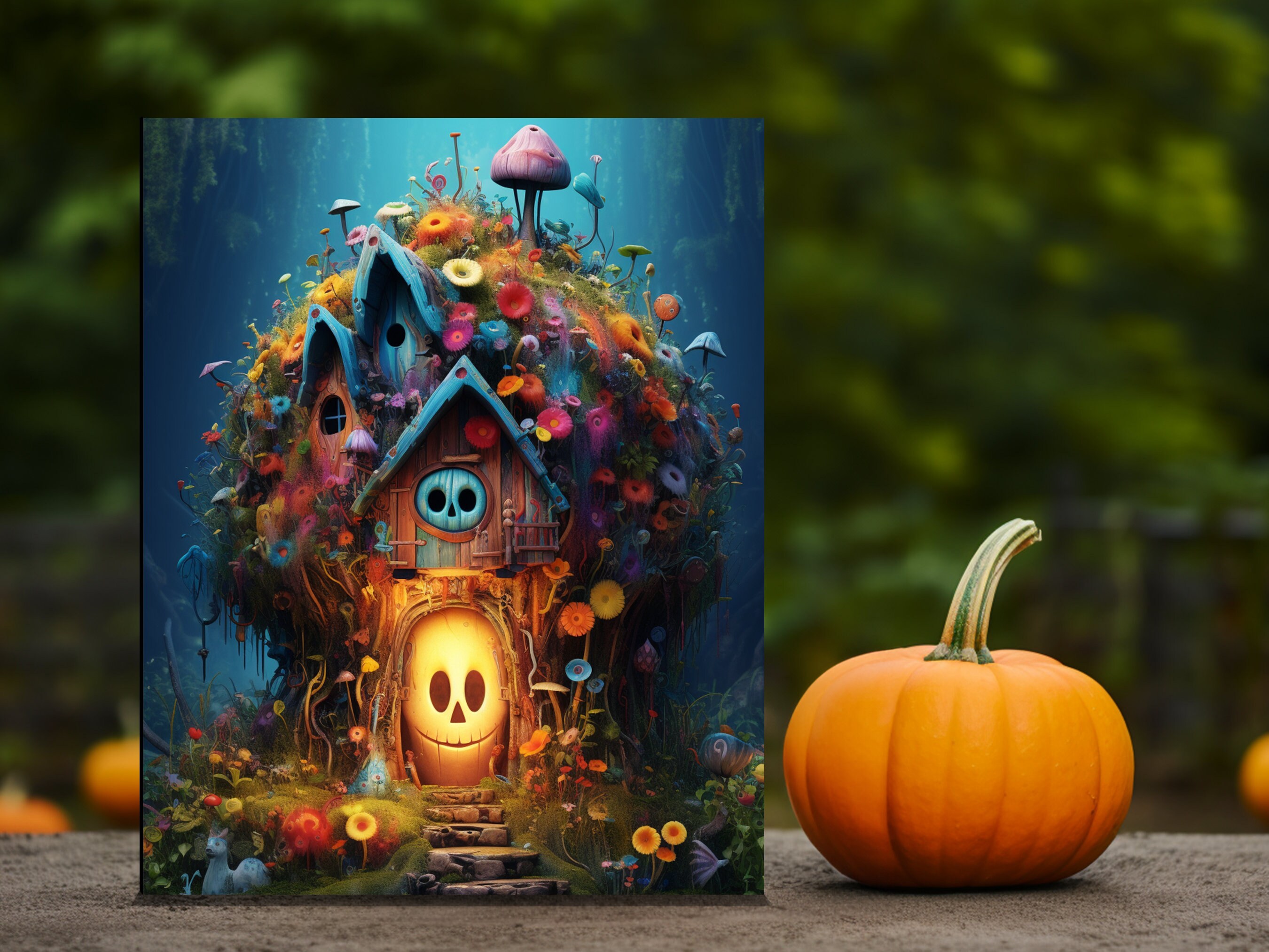 Colorful Halloween Haunted House With a Skull Door Canvas - Etsy