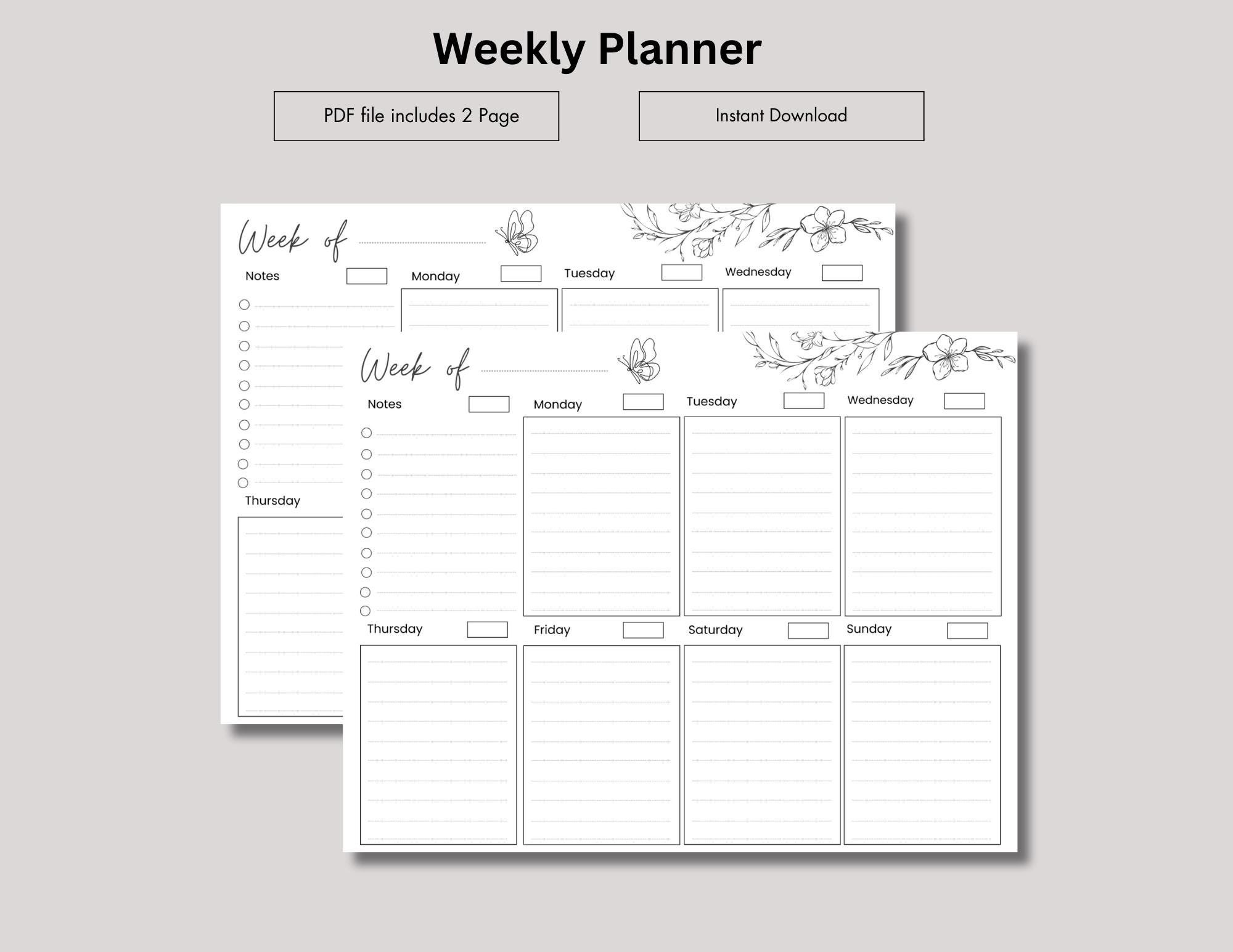 Weekly Planner Printable Week at Glance Undated Weekly Planner Weekly ...