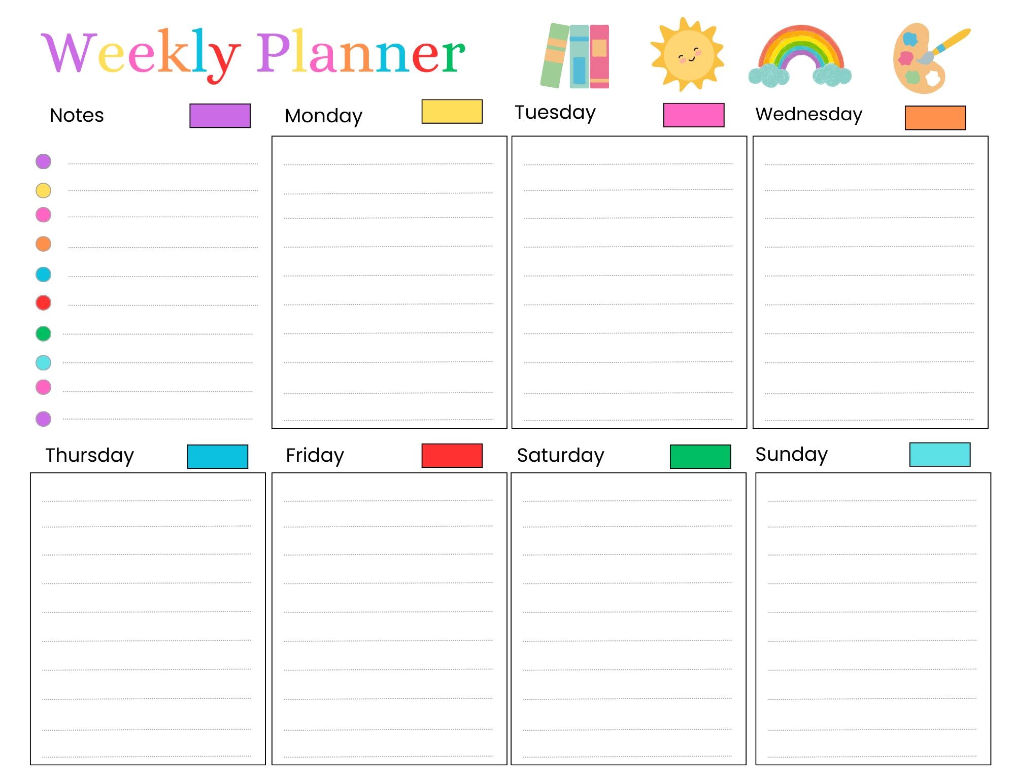 Weekly Planner Printable Week at Glance Undated Planner Weekly to Do ...