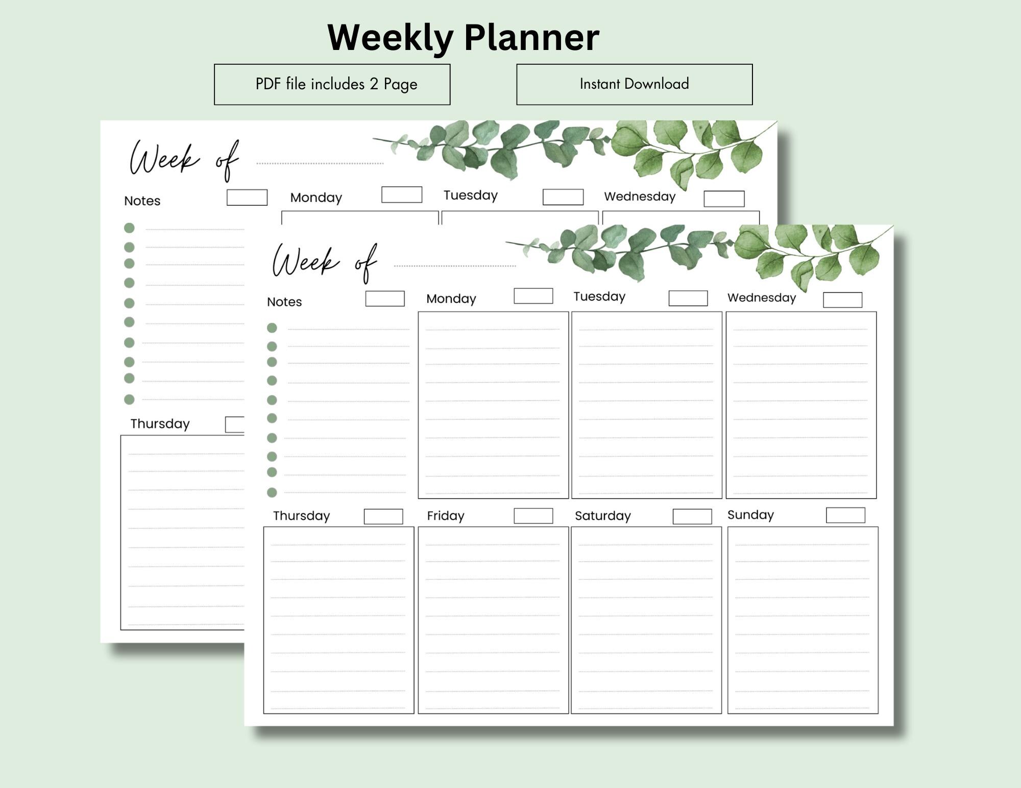Weekly Planner Printable Week at Glance Undated Planner Weekly to Do ...