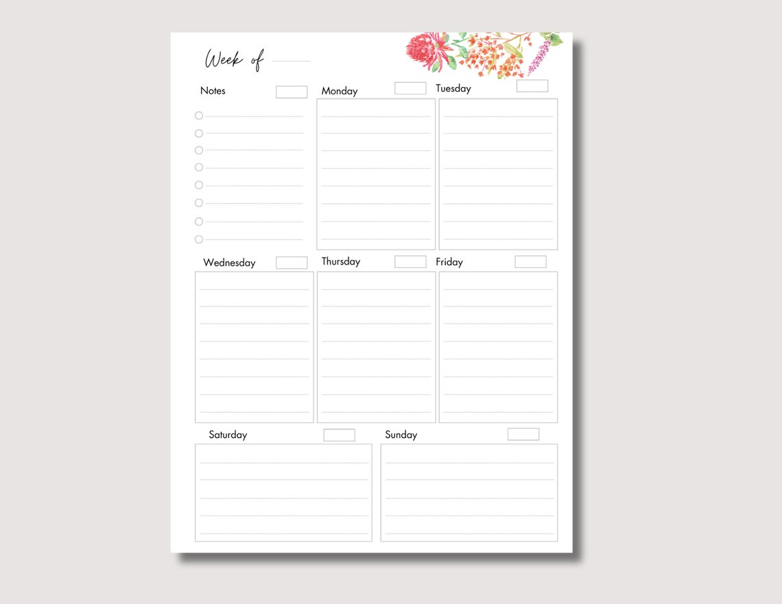 Weekly Planner Printable Week at Glance Undated Weekly Planner Weekly ...