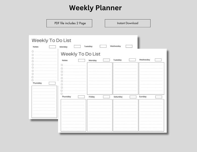 Weekly Planner Printable Week at Glance Undated Weekly Planner Weekly ...