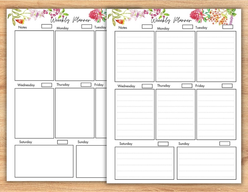 Printable Weekly Planners Bundle Vertical and Horizontal Versions Lined ...