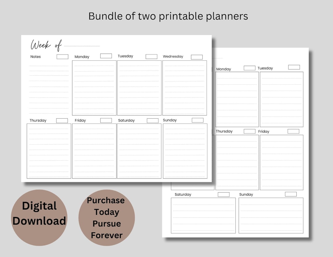 Printable Weekly Planner Calendar Bundle Lined Horizontal Vertical ...