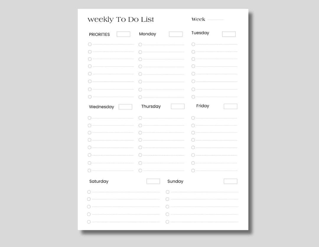 Weekly to Do List Weekly Planner Weekly Schedule - Etsy
