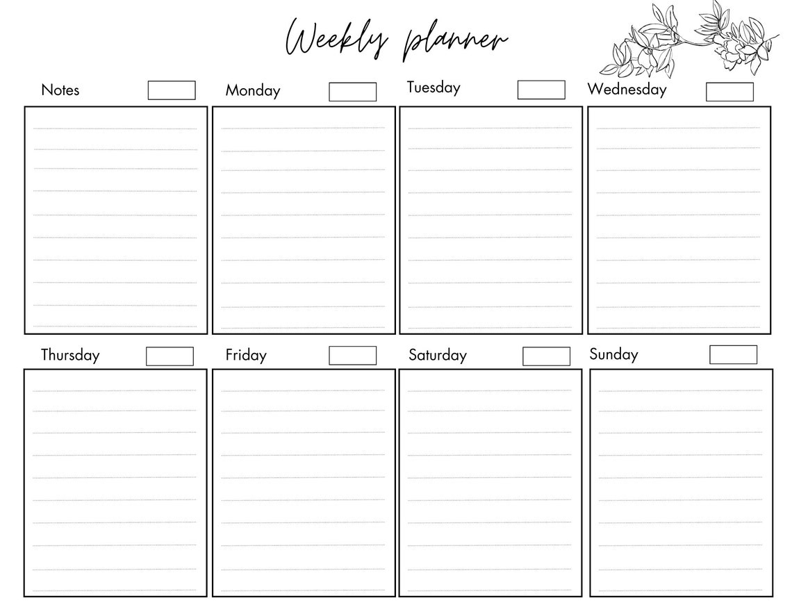 Printable Weekly Planner Lined Horizontal Minimalist Design Printable ...
