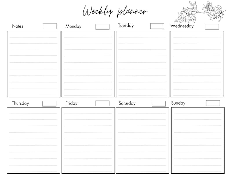 Printable Weekly Planner Lined Horizontal Minimalist Design Printable ...
