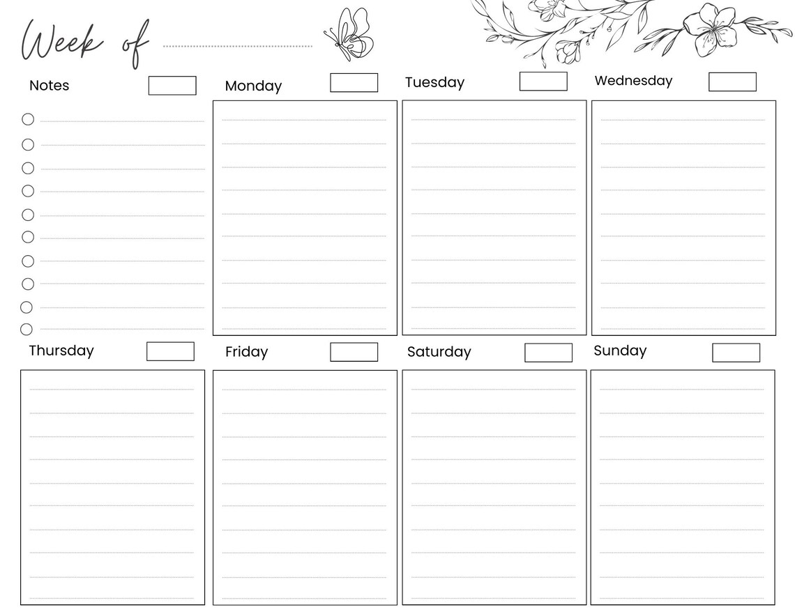 Weekly Planner Printable Week at Glance Undated Weekly Planner Weekly ...