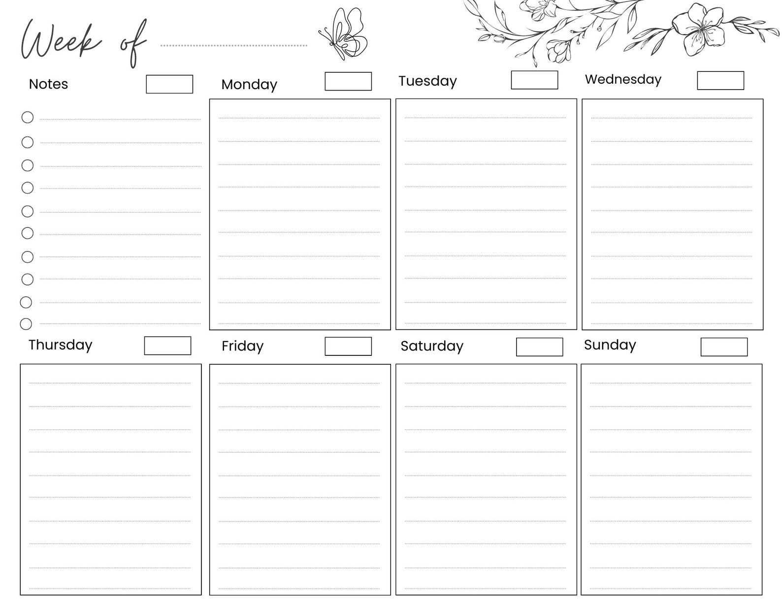 Weekly Planner Printable Week at Glance Undated Weekly Planner Weekly ...