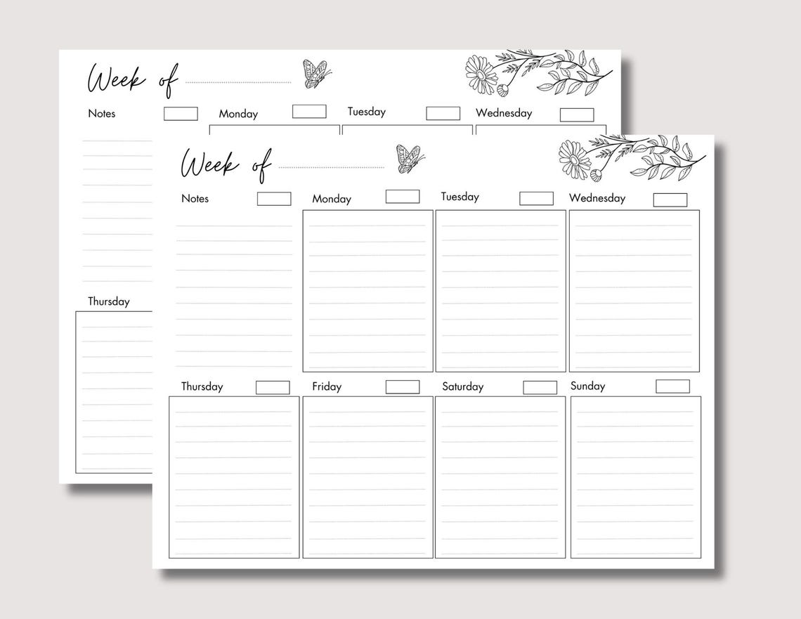 Weekly Planner Printable Week at Glance Undated Weekly Planner Weekly ...
