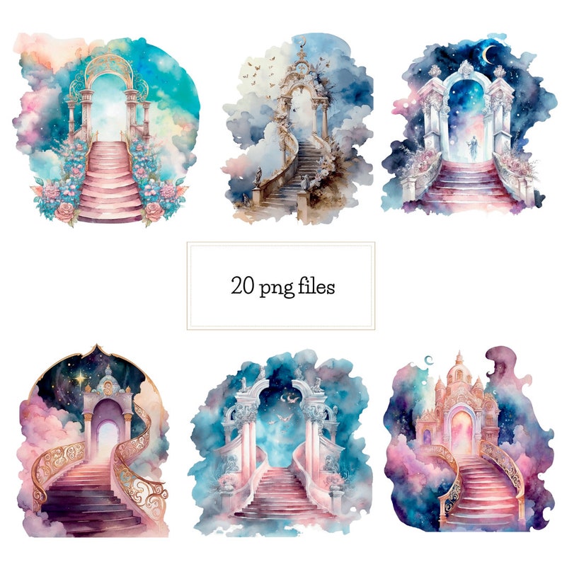 Watercolor Heaven Stairs Clipart PNG, Heavenly Gates, Rest in Peace ...