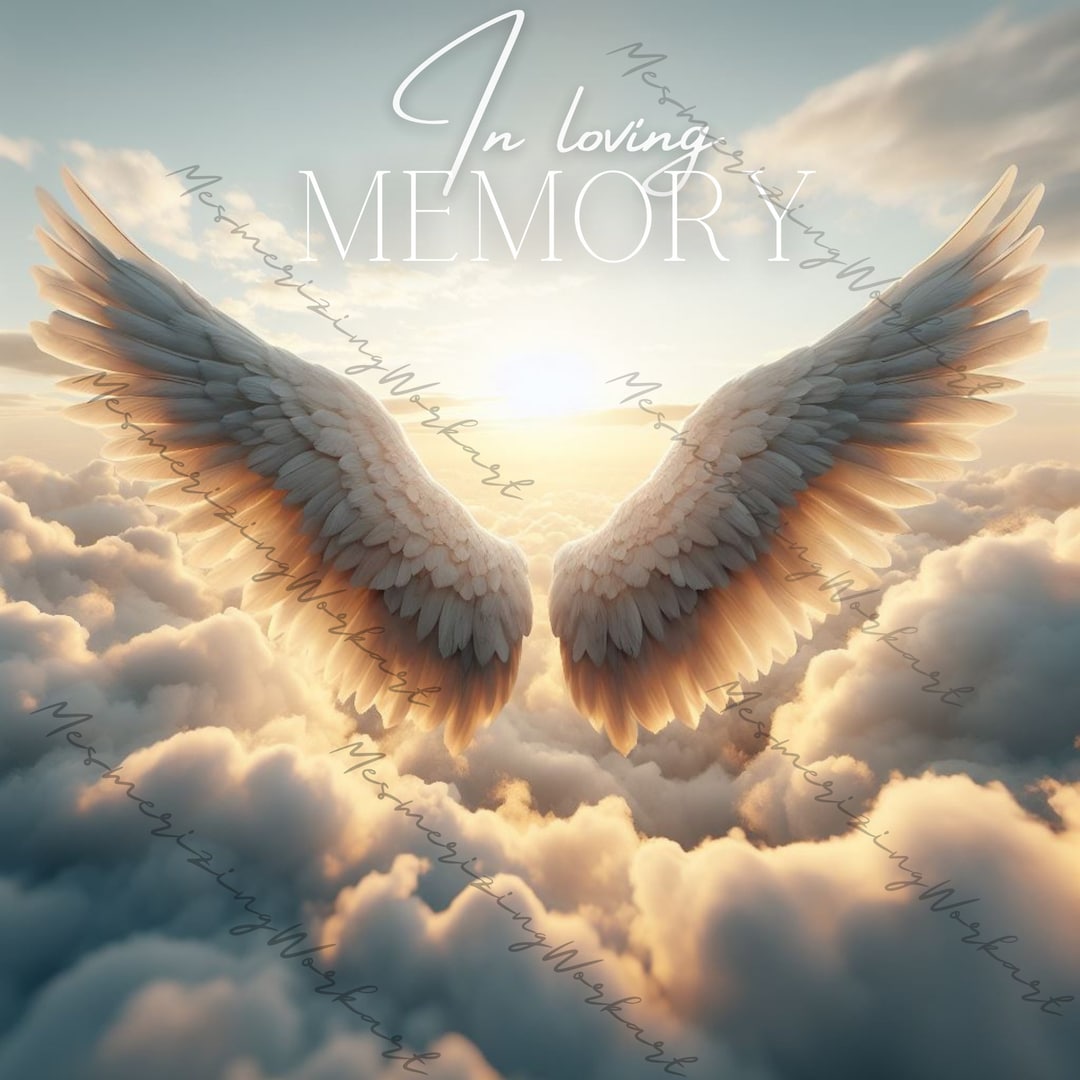 Memorial Background Template Angel Wings Rest in Peace in - Etsy