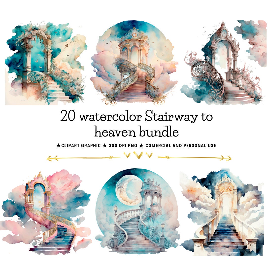 Watercolor Heaven Stairs Clipart PNG, Heavenly Gates, Rest in Peace ...