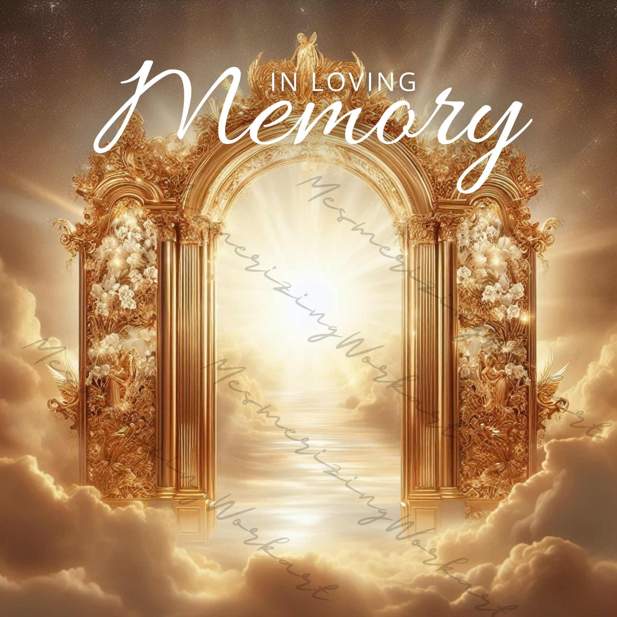 Heavens Gate Memorial Background PNG in Loving Memory Backdrop Memorial Design RIP Digital ...