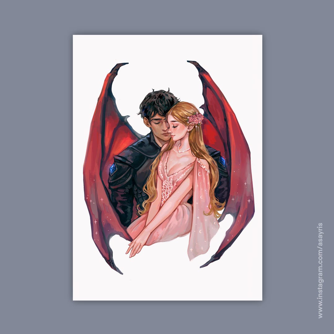ACOTAR Azriel Elain Archeron Elriel Bookart Illustration Print A Court of Thorns and Roses Merch ...