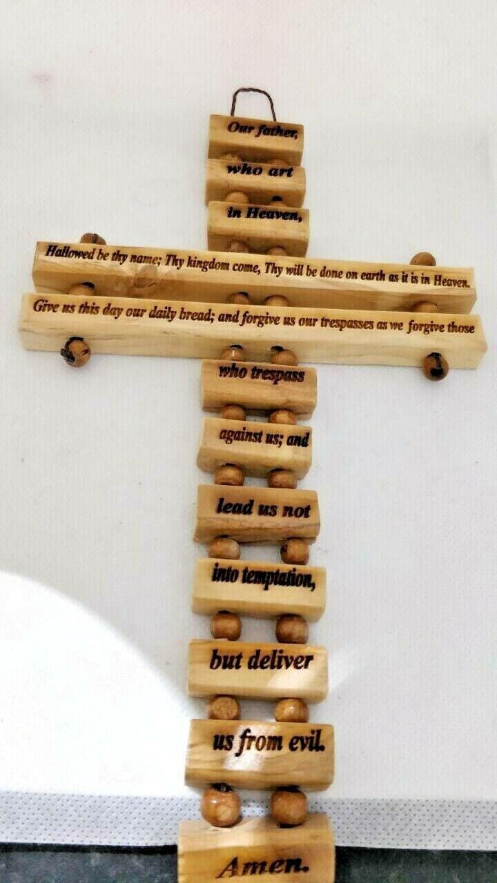 Olive Wood Cross of the Lord's Prayer / Our Father, Wall Hanging 23cm ...