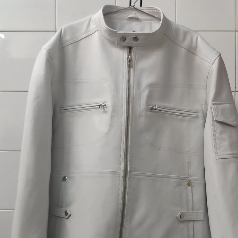 White Leather Jacket - Etsy